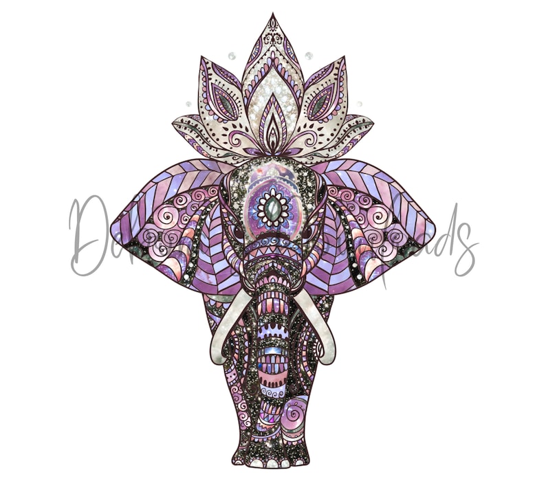 Diamond Lotus Elephant, Purple Mandala Elephant Design, Digital PNG ...
