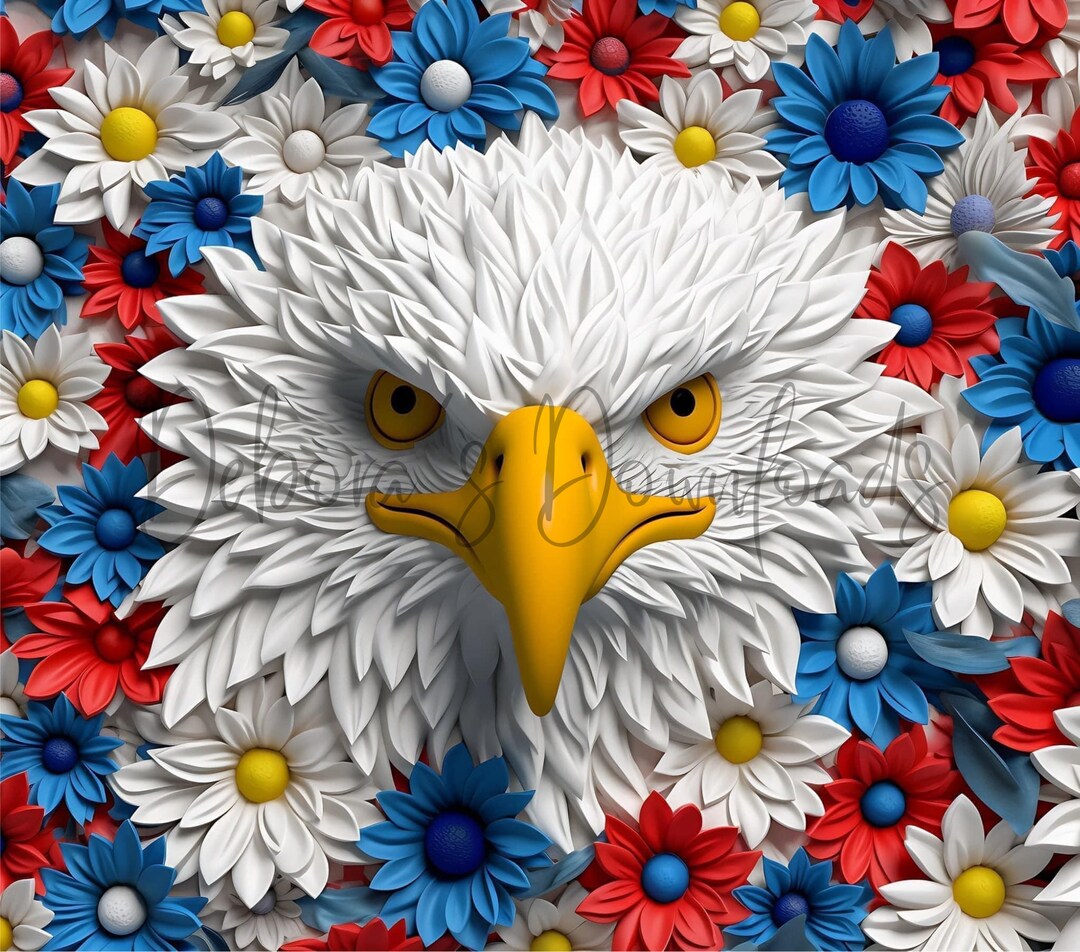 3D Eagle, Patriotic Floral, American Wrap, 20oz Skinny Tumbler Wrap ...