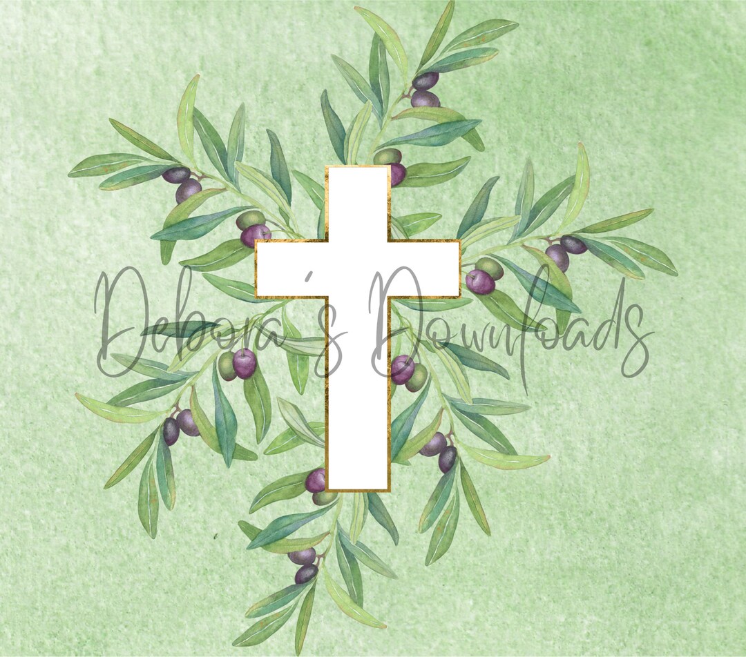 Cross, Greenery Watercolor, Religious, 20oz Skinny Tumbler Wrap ...