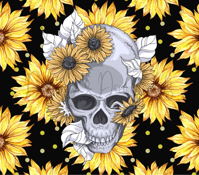 Sunflower Skull, Skeleton Design, 20oz Skinny Tumbler Wrap, Digital PNG ...
