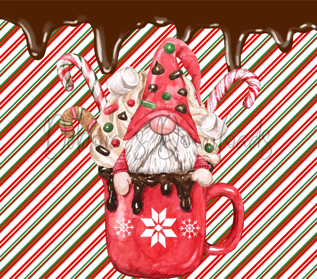 Christmas Gnome, Chocolate Drip, Candy Cane Stripes, 20oz Skinny ...