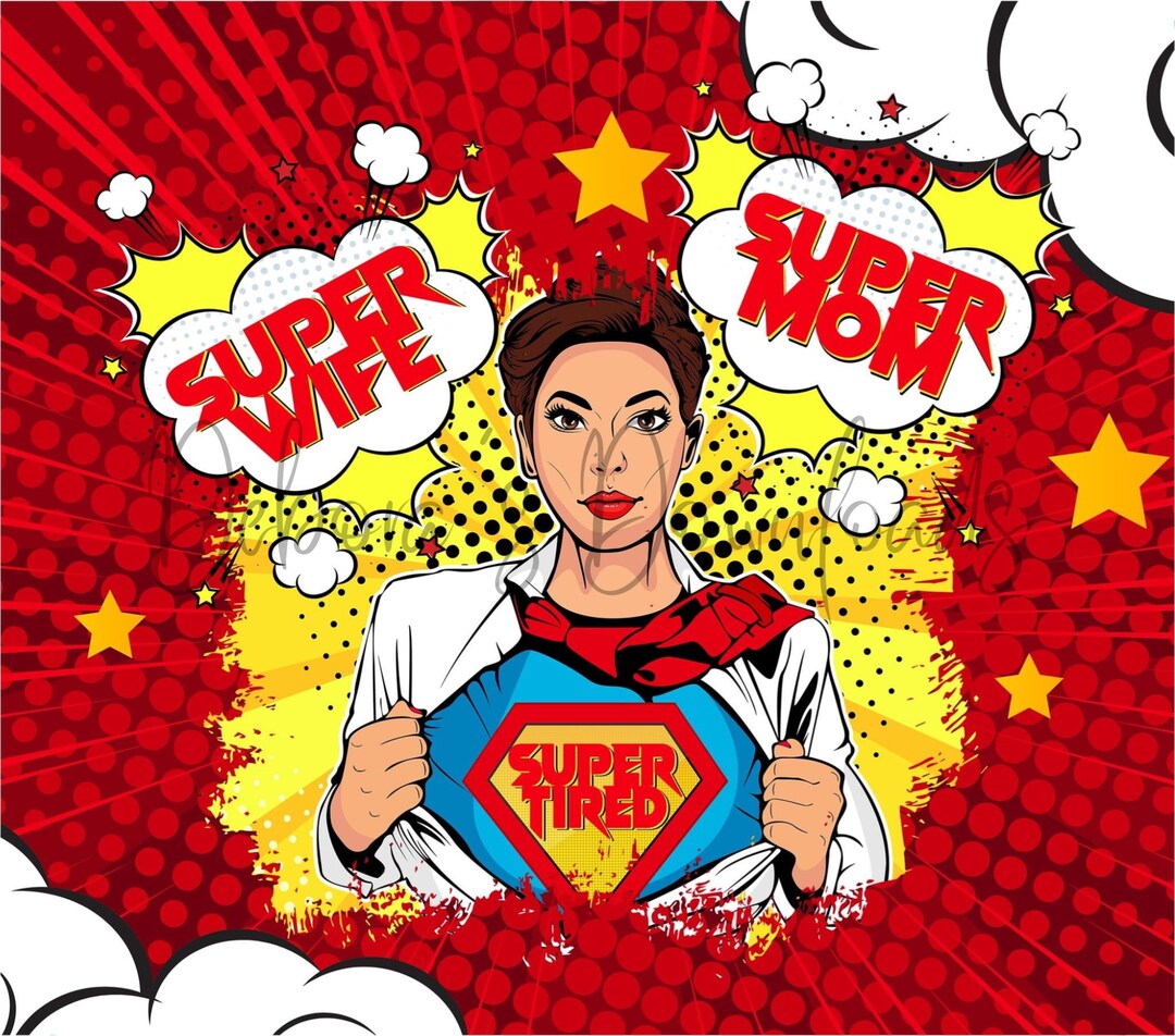 Comic Style, Super Wife Super Tired, 20oz Skinny Tumbler Wrap, Digital ...