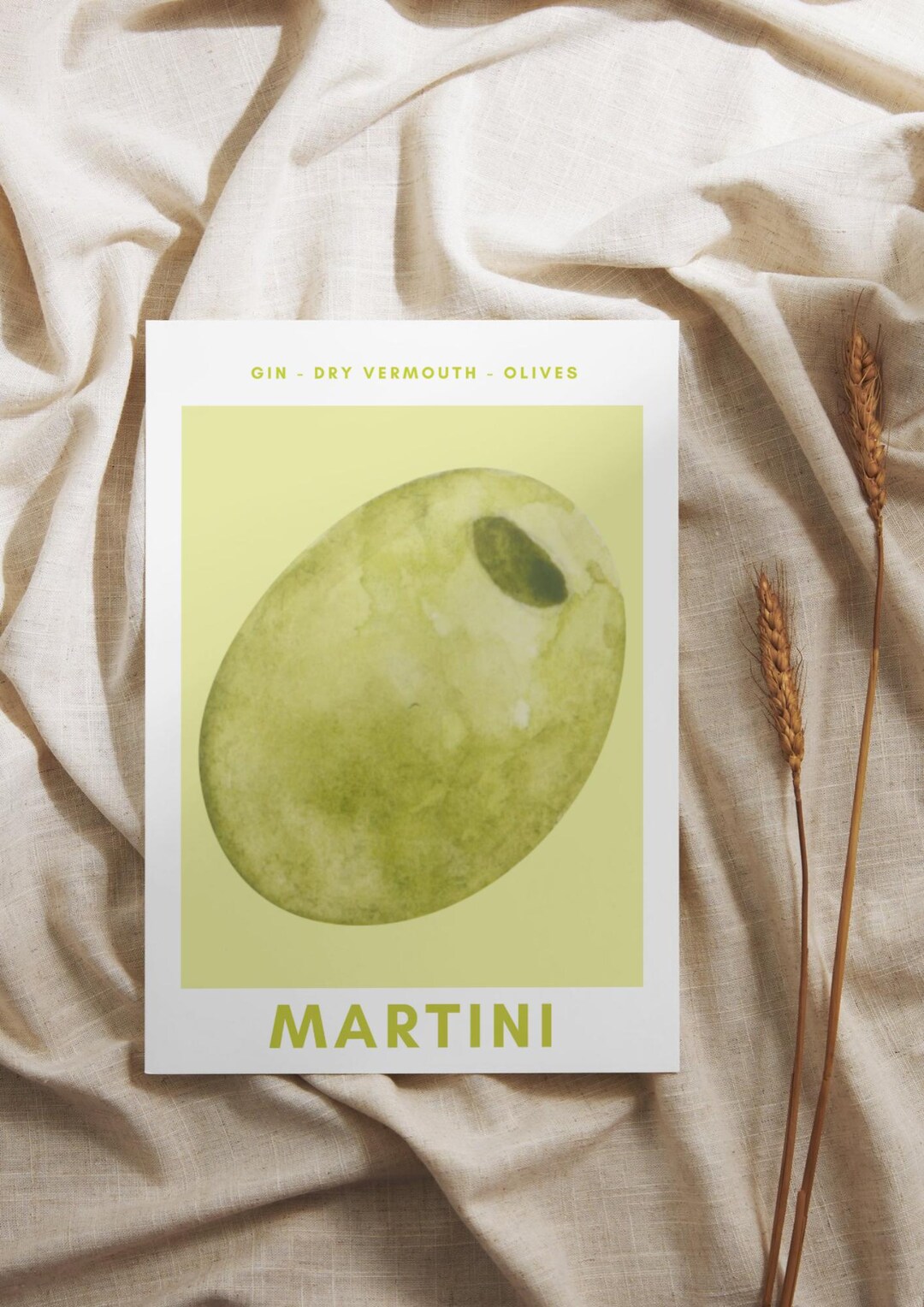 Martini Olive Cocktail Poster - Colorful Different Sizes A4 A2 Download ...