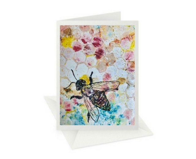 Bee and Honeycomb Gift Card Bee Watercolors and Acrylics - Etsy