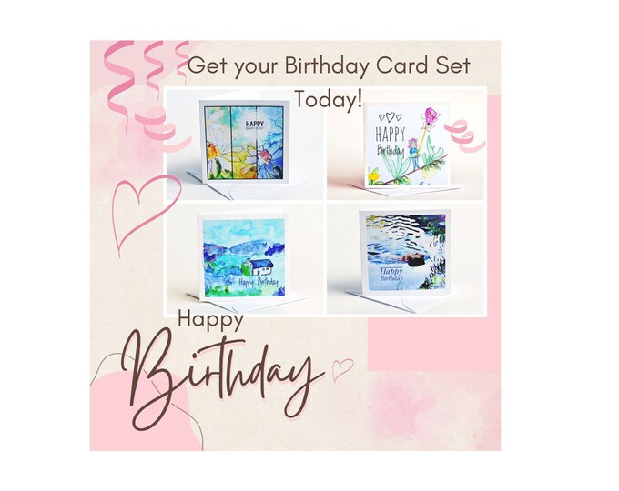SET - Birthday Card Set - Gift Cards - Watercolors - Blank Note Cards ...