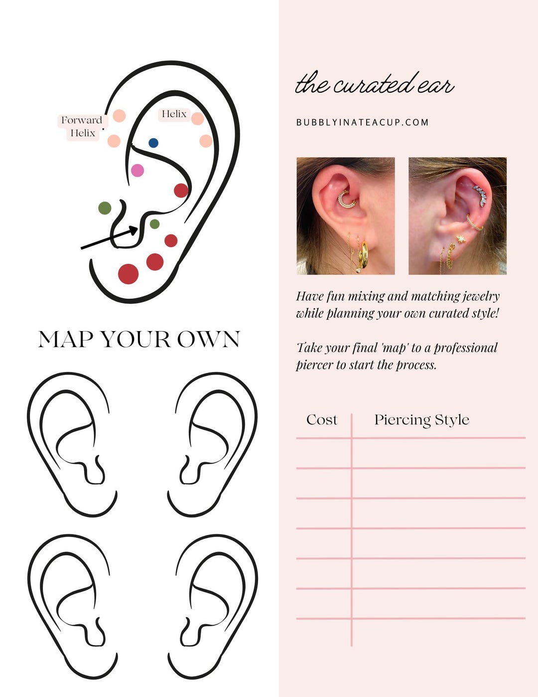 Curated Ear Piercing Planning Chart - Digital Download | Custom Ear & Cartilage Piercing Design ...