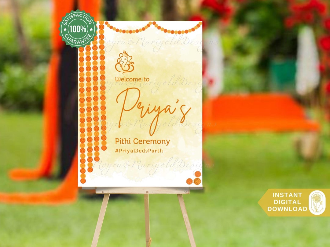 Pithi Welcome Signs | Yellow Pithi Welcome Sign | Hindu Wedding Sign ...