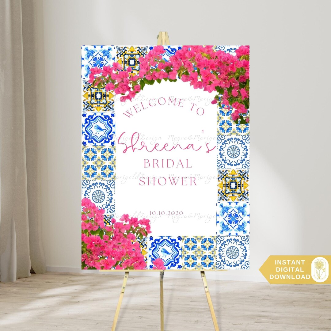 Blue Tiles Welcome Sign | Bridal Shower Welcome Signs | Personalized ...