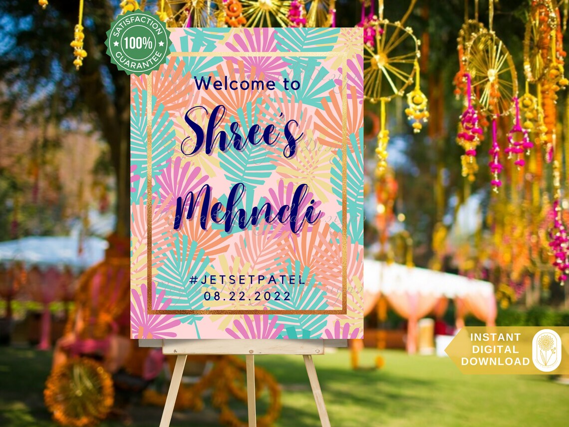 Mehndi Welcome Signs | Boho Themed Mehndi Welcome Sign | Indian Wedding ...