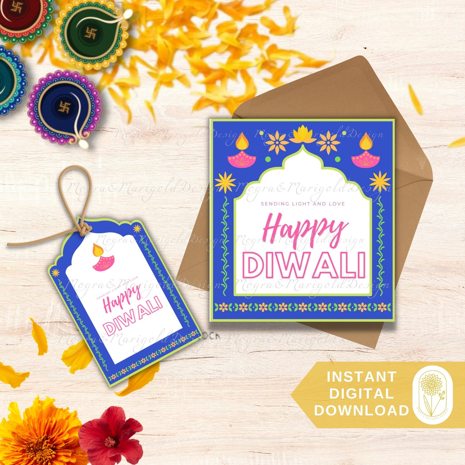 Diwali Card and Gift Tag Set | Square Diwali Card | Happy Diwali ...