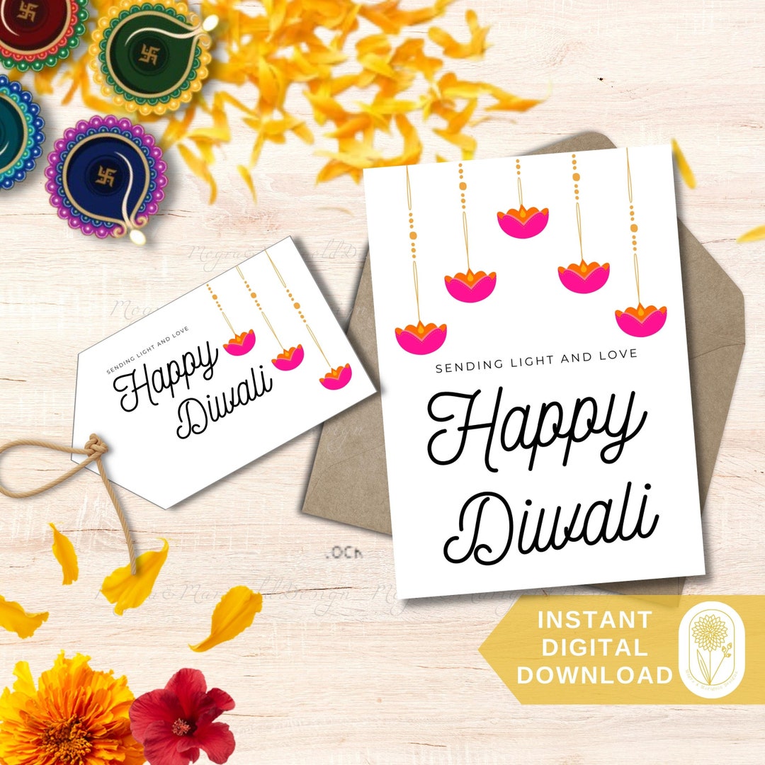 Diwali Card and Gift Tag Set | Lotus Diwali Card | Happy Diwali ...