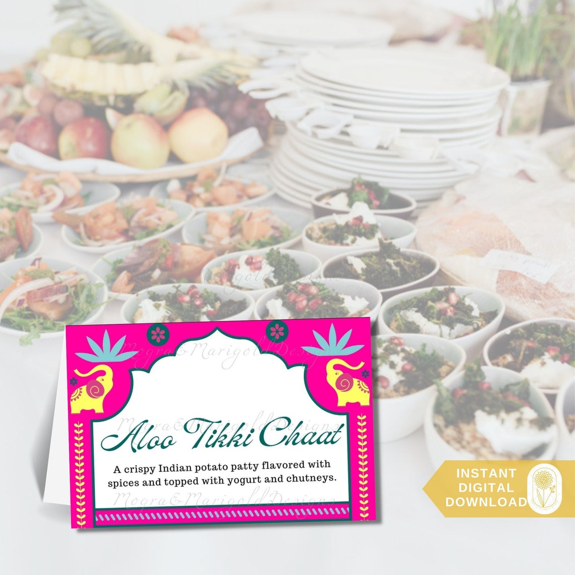 Tent Food Sign Card | Fold Over Place Cards | Indian Weddings Buffet ...