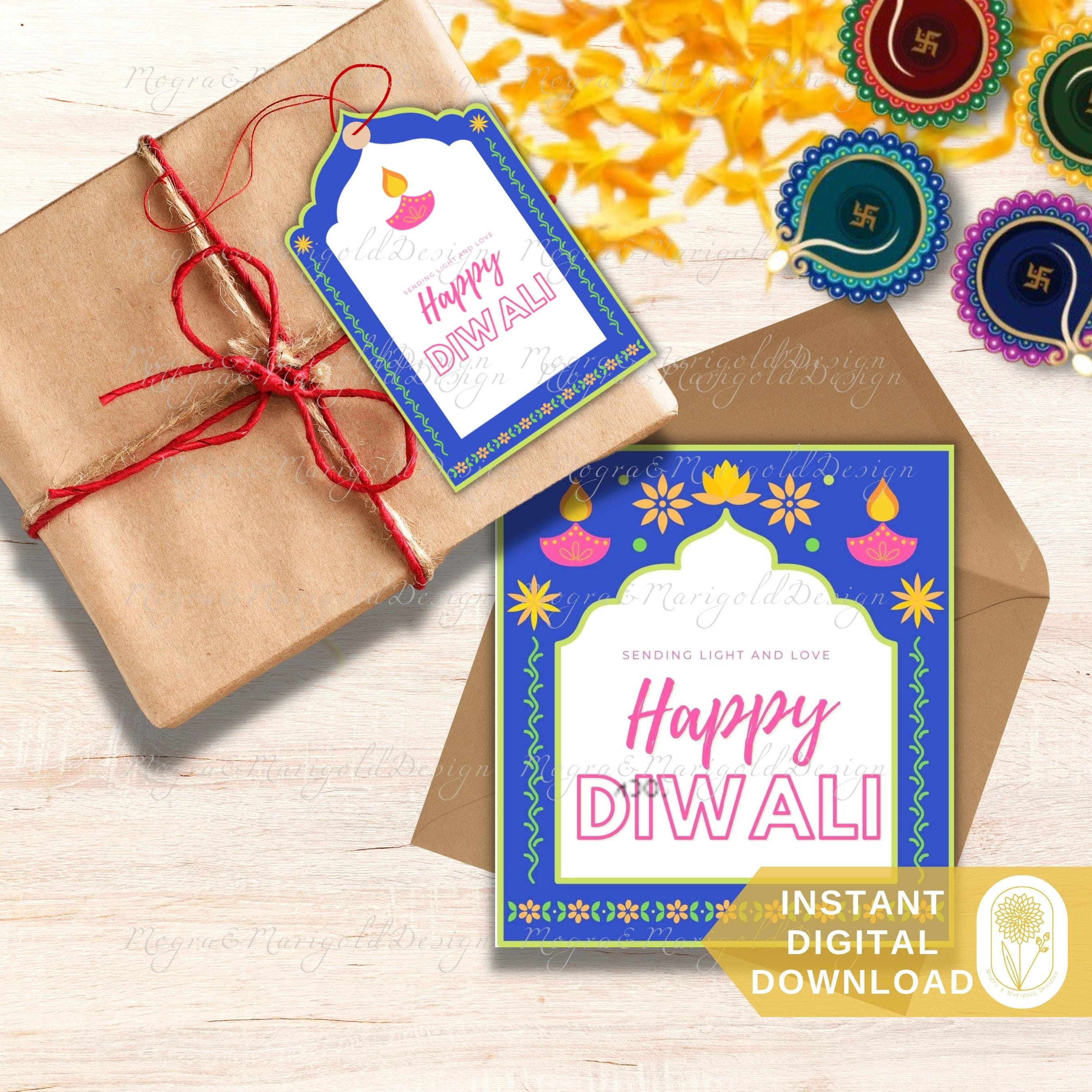 Diwali Card and Gift Tag Set | Square Diwali Card | Happy Diwali ...