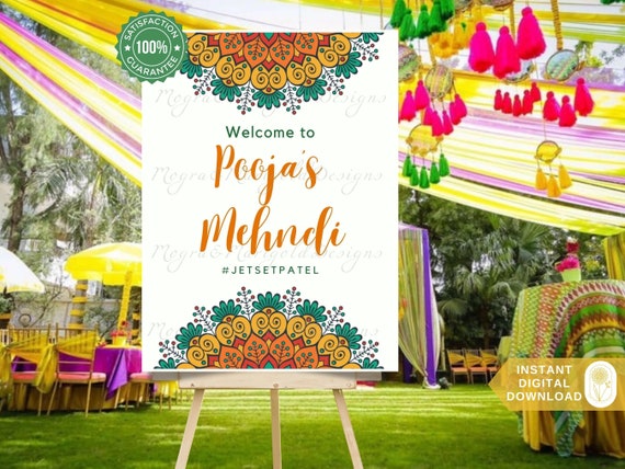 Mehndi Welcome Signs Colorful Mehndi Welcome Sign Indian - Etsy