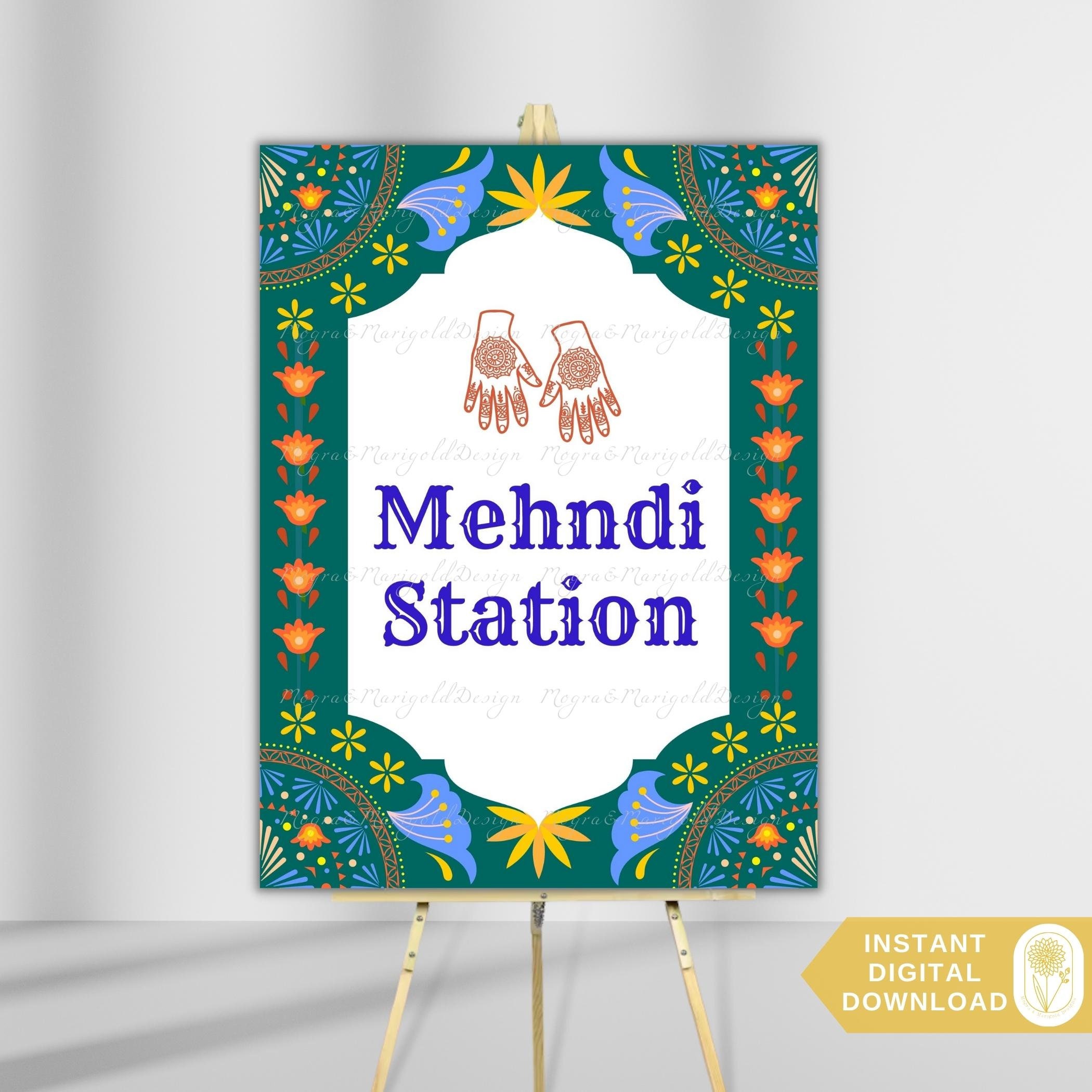 Green Mehndi Station Sign | Indian Wedding Sign | Mehndi Night Sign ...