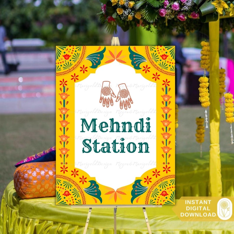 Yellow Mehndi Station Sign | Indian Wedding Sign | Mehndi Night Sign ...