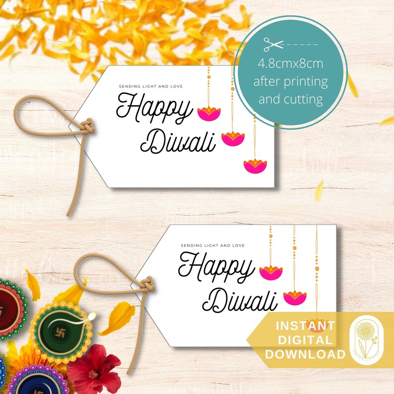 Diwali Card and Gift Tag Set | Lotus Diwali Card | Happy Diwali ...