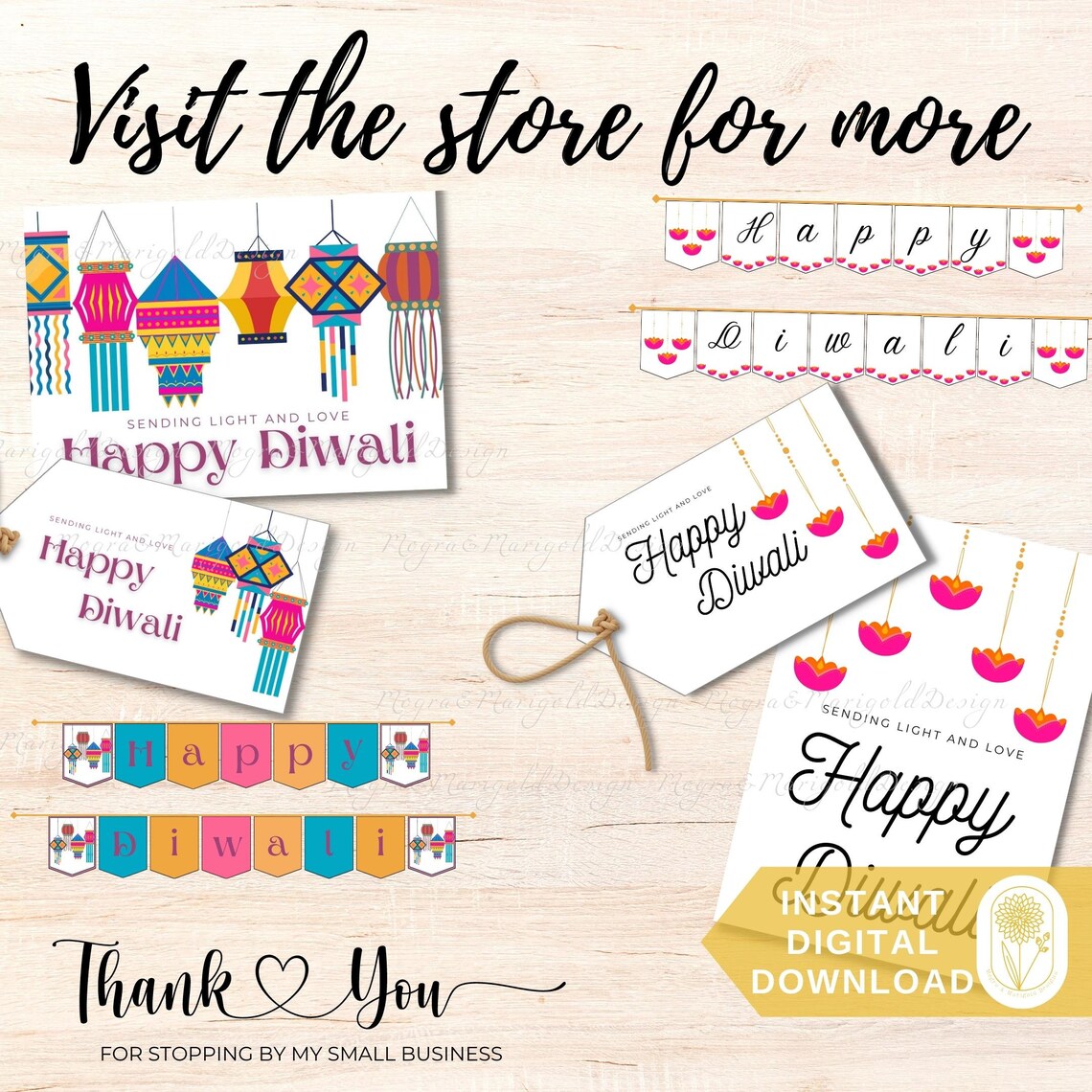 Diwali Card and Gift Tag Set | Square Diwali Card | Happy Diwali ...