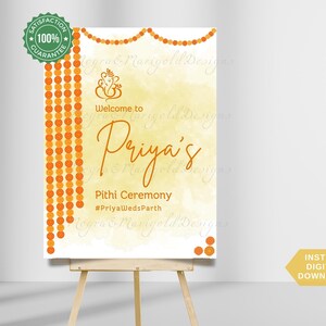 Pithi Welcome Signs | Yellow Pithi Welcome Sign | Hindu Wedding Sign ...