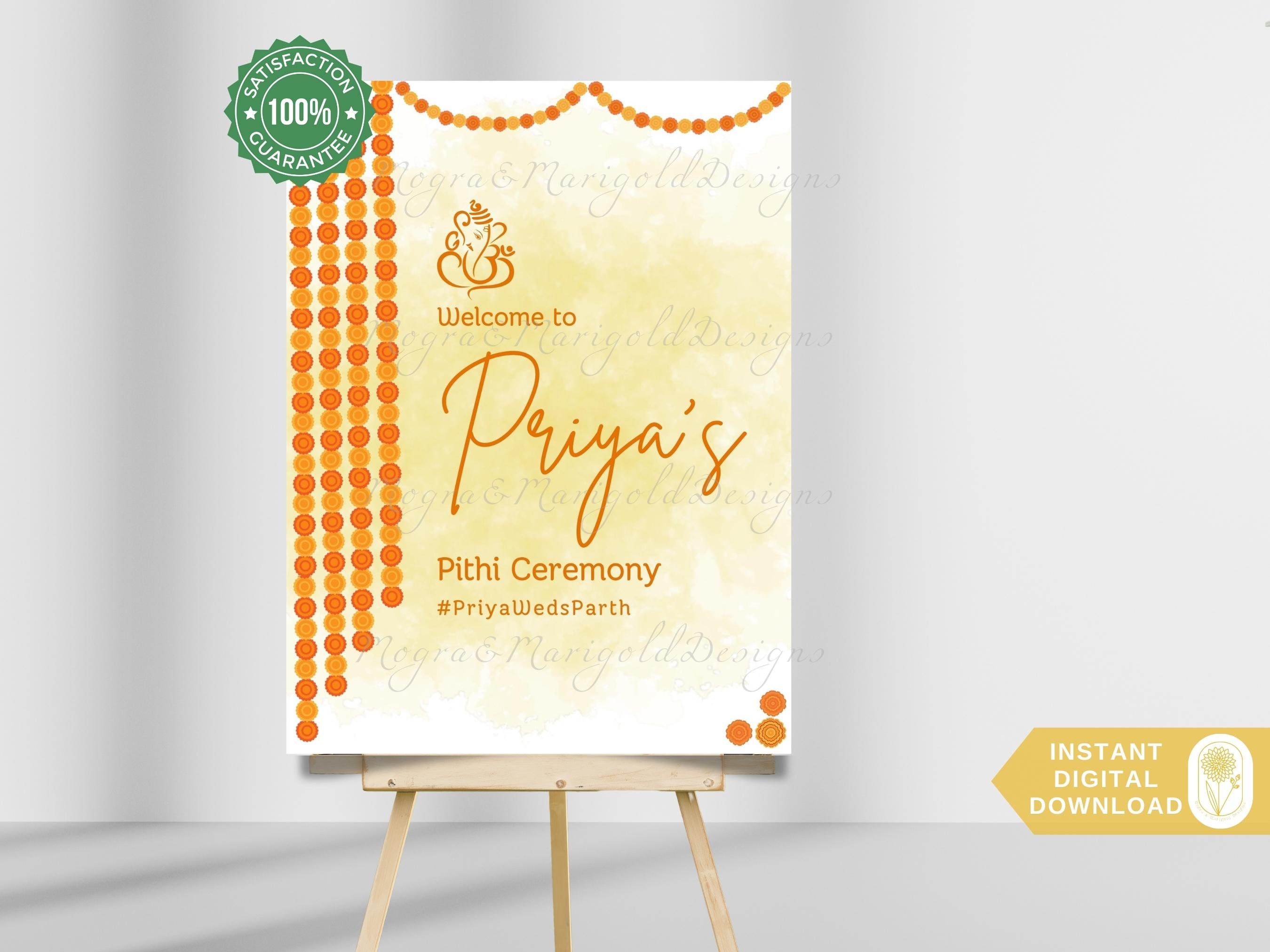 Pithi Welcome Signs | Yellow Pithi Welcome Sign | Hindu Wedding Sign ...