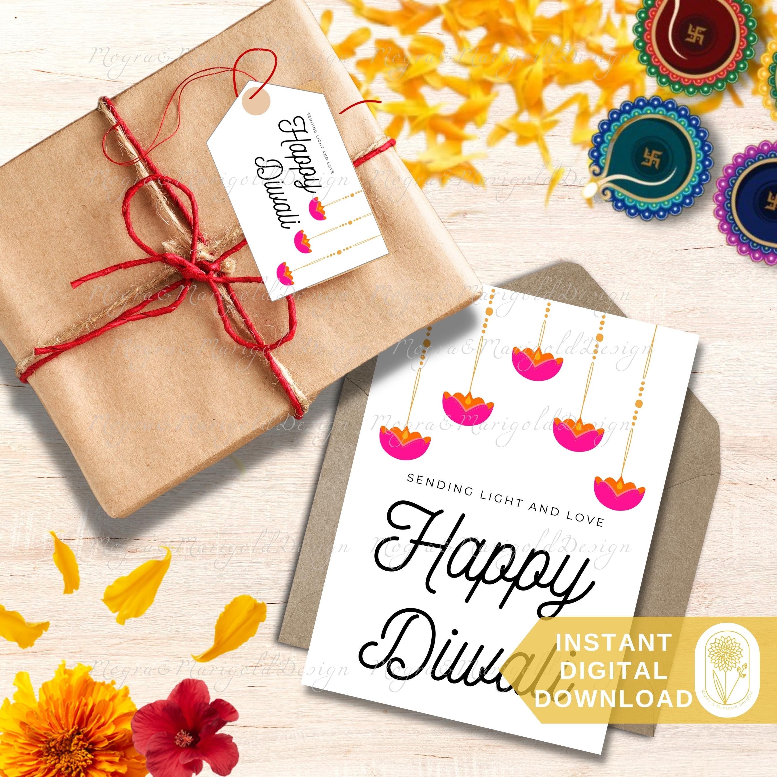 Diwali Card and Gift Tag Set | Lotus Diwali Card | Happy Diwali ...