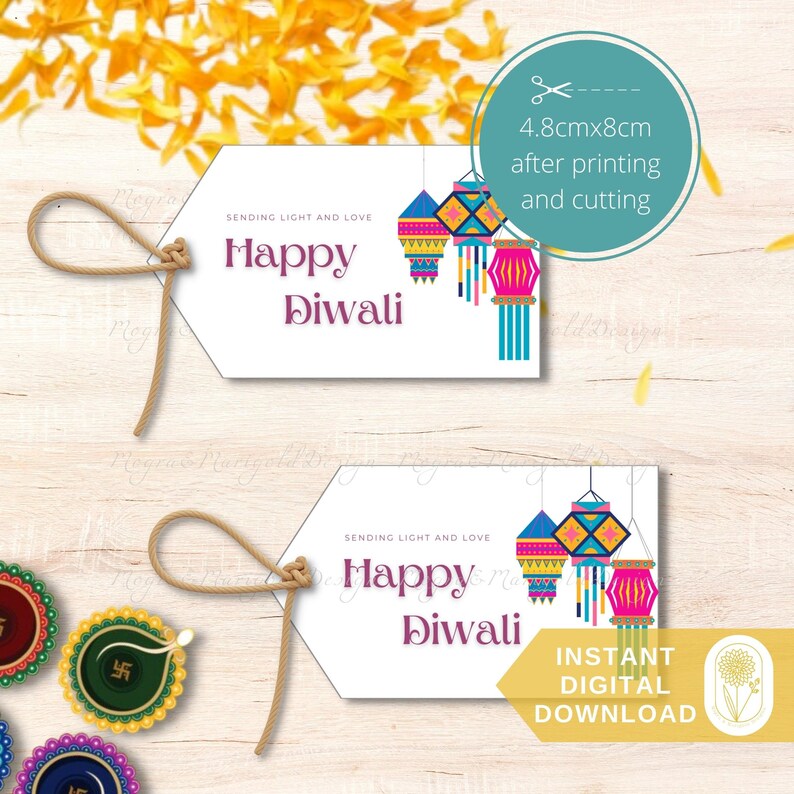 Diwali Card and Gift Tag Set | Kandils Diwali Card | Happy Diwali ...
