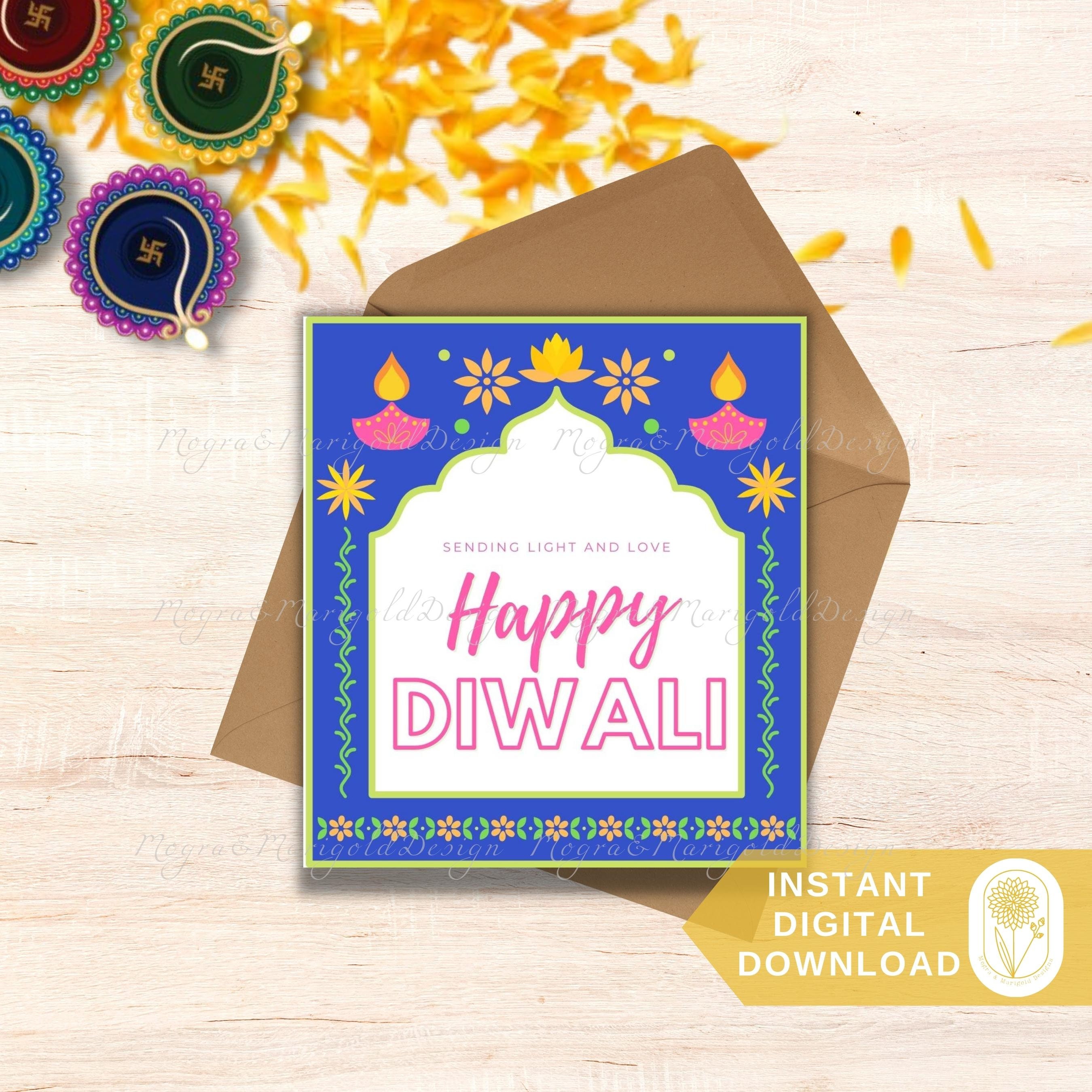 Diwali Card and Gift Tag Set | Square Diwali Card | Happy Diwali ...