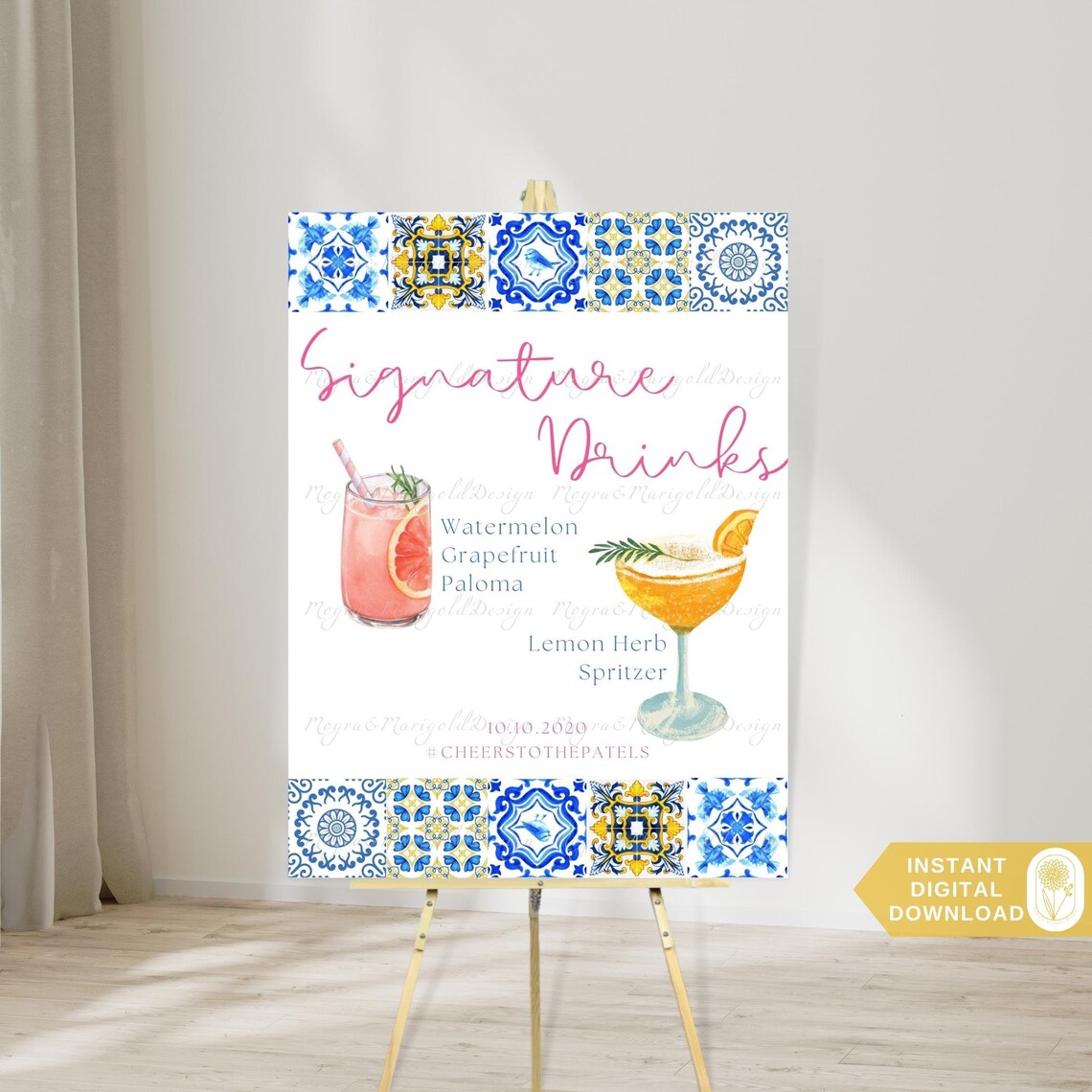 Blue Tiles Sign | Signature Drinks Signs | Bridal Shower Sign ...