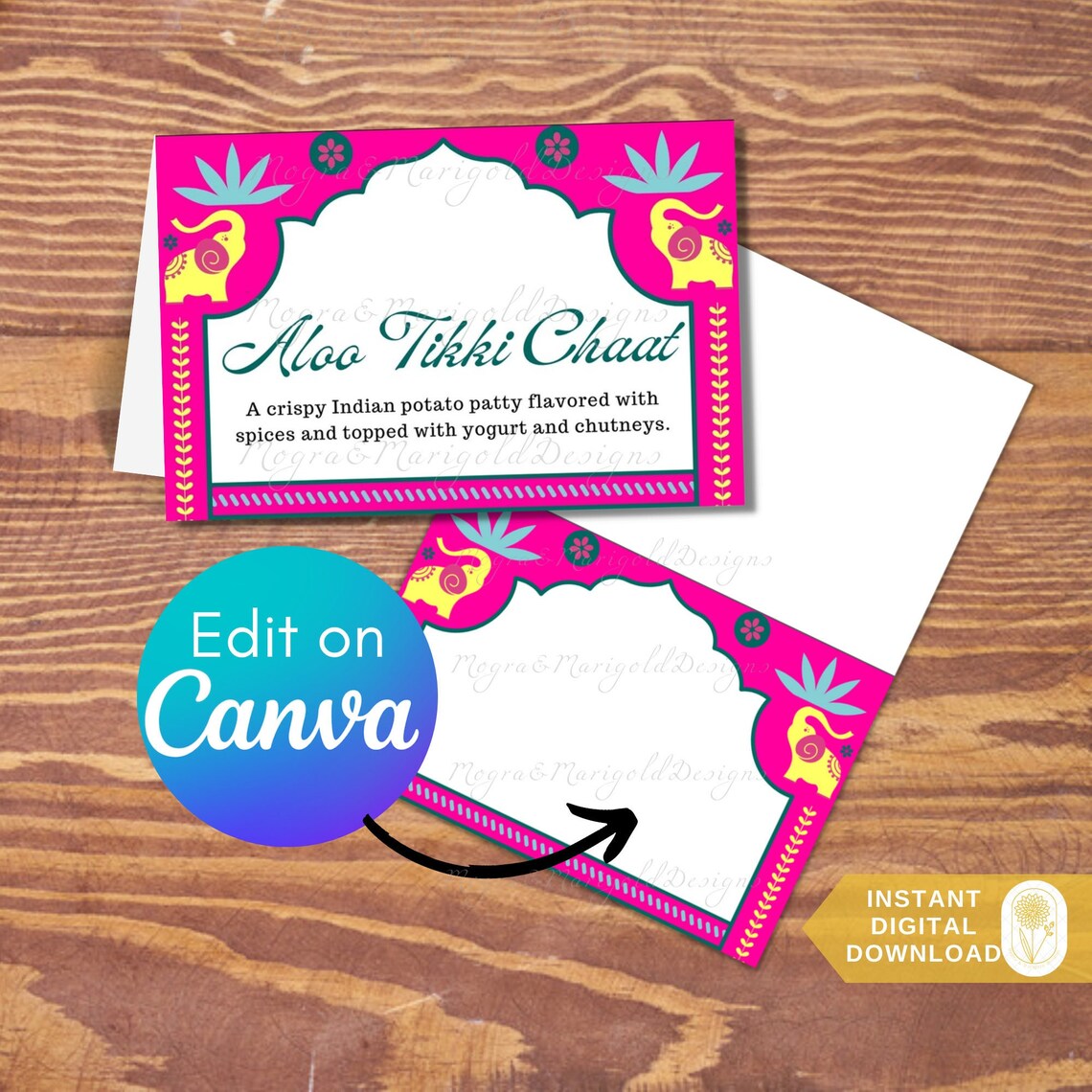 Tent Food Sign Card | Fold Over Place Cards | Indian Weddings Buffet ...