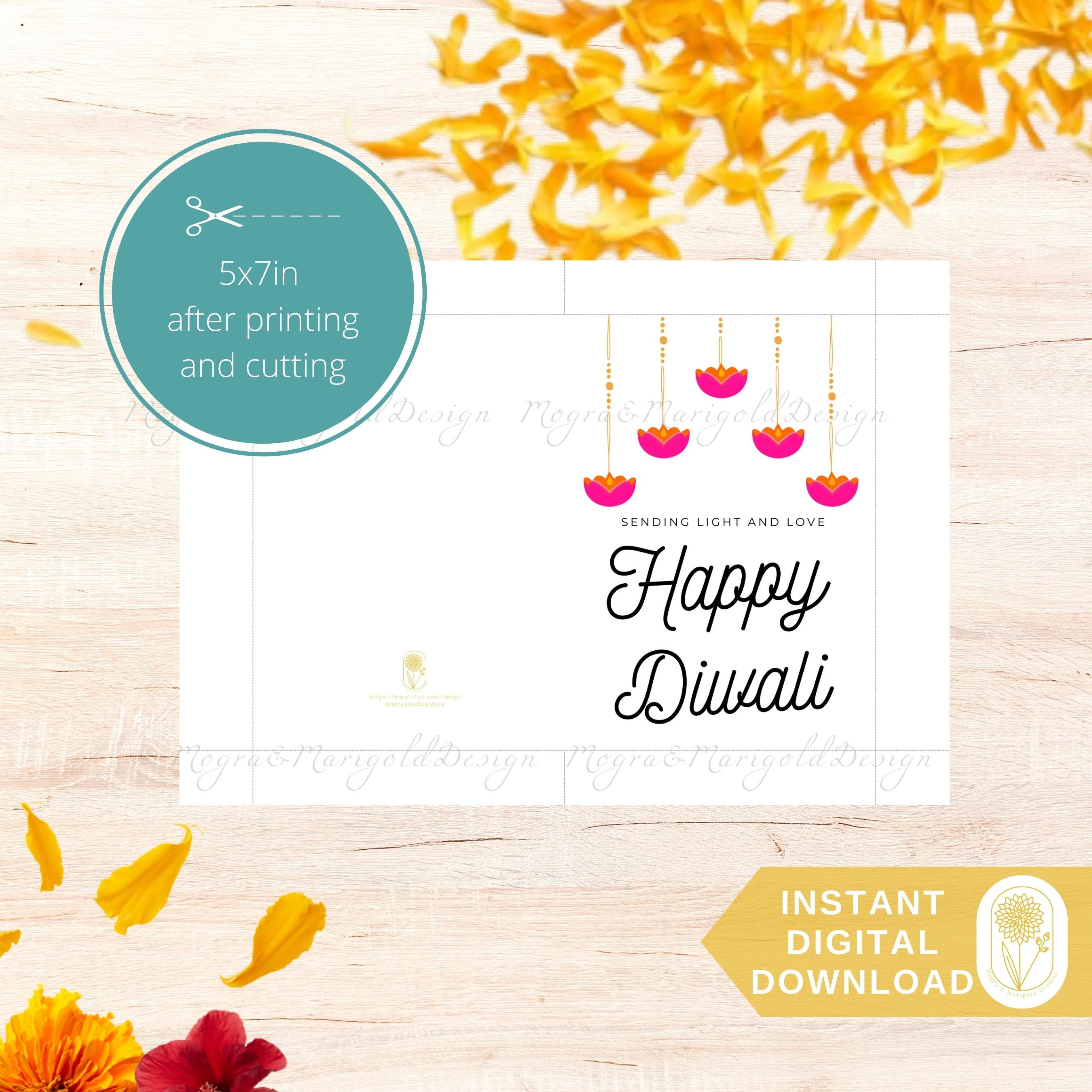 Diwali Card and Gift Tag Set | Lotus Diwali Card | Happy Diwali ...