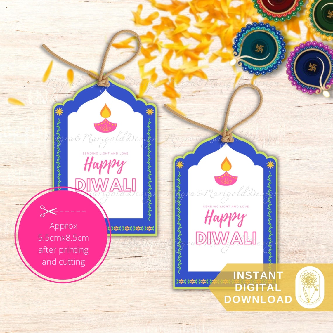 Diwali Card and Gift Tag Set | Square Diwali Card | Happy Diwali ...