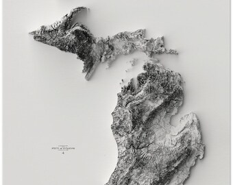 3d Michigan Elevation Map - Etsy