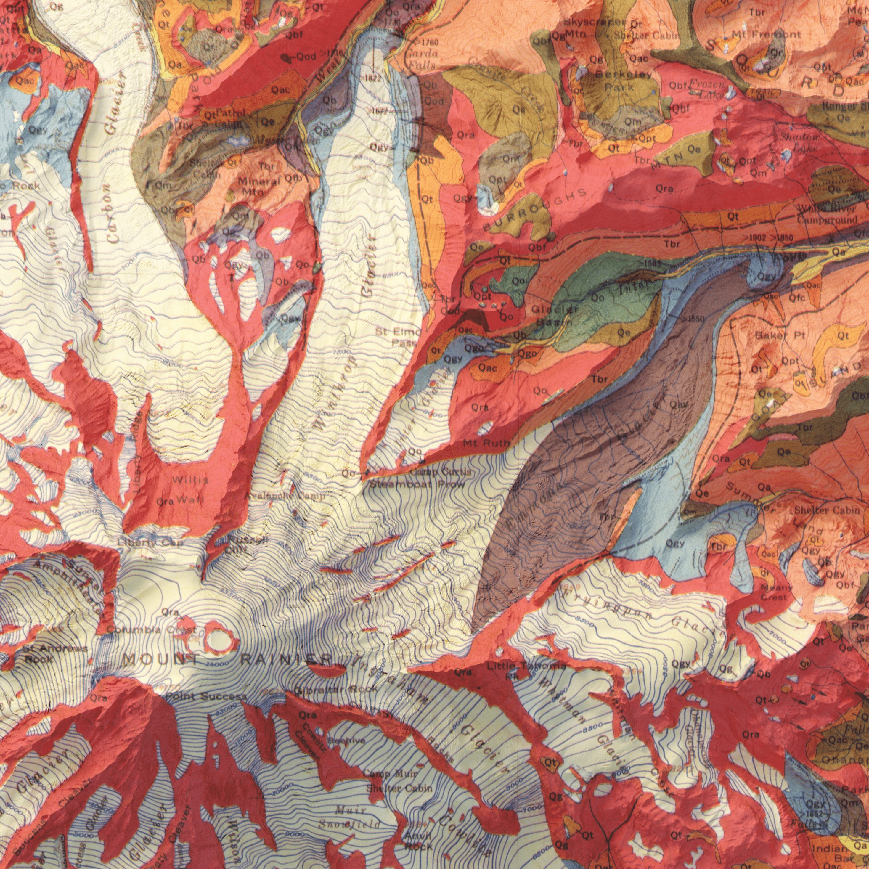 Mount Rainier Geologic Map – Vintage Topographic Relief Print for Home ...