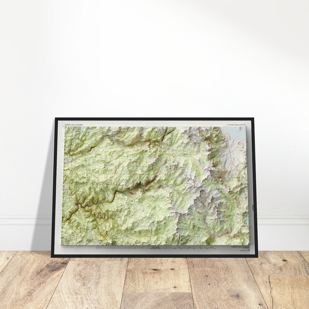 Yosemite Valley Topographic Map - Vintage California Relief Wall Art ...