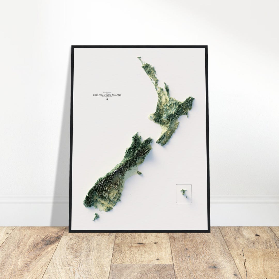 Relief Map of New Zealand - 2D Topographic Wall Art, Elevation Detail ...