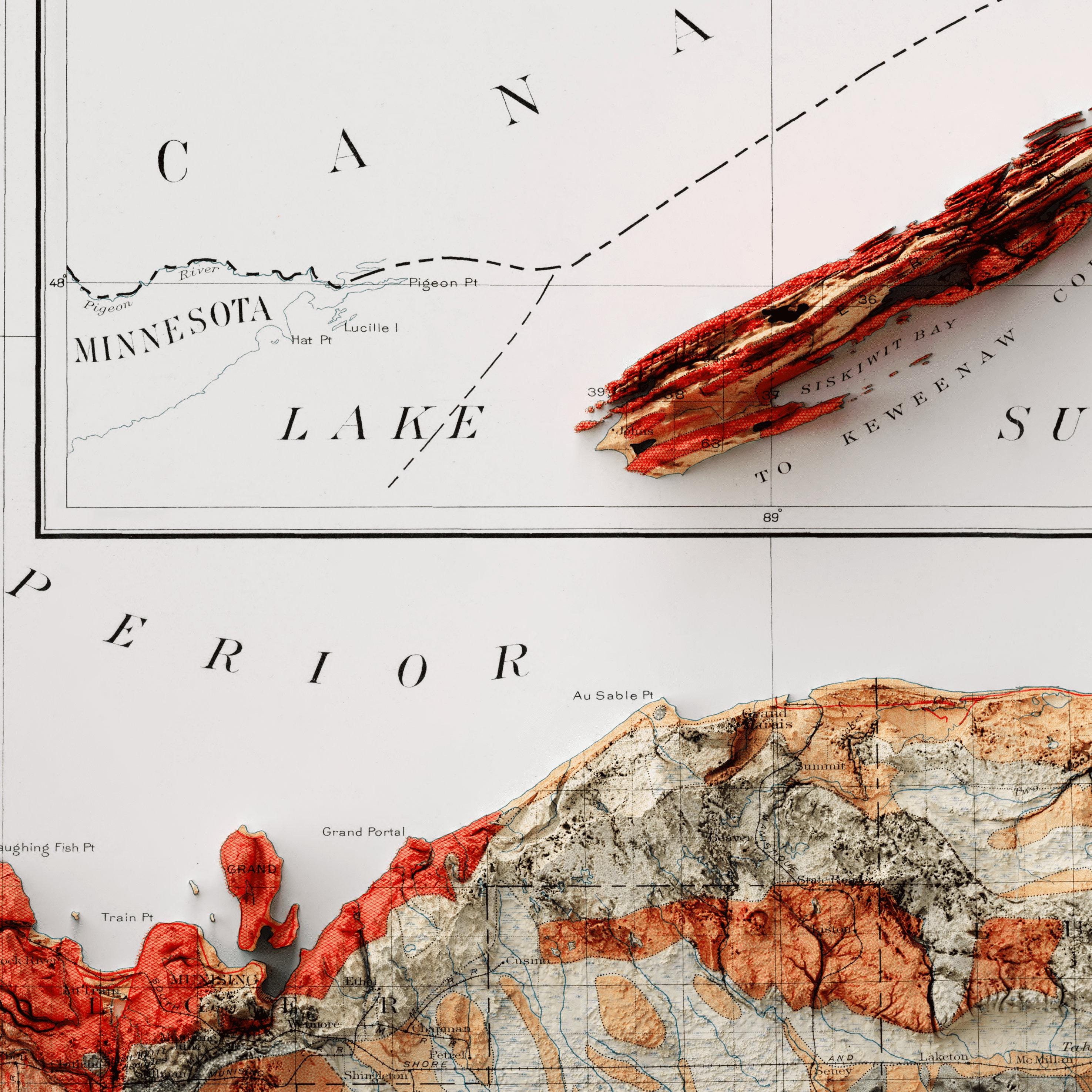 Upper Peninsula of Michigan Geology Map, Topographic Relief Print ...