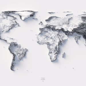 World Elevation Map - Unique World Elevation Artwork, Eye-catching Wall ...