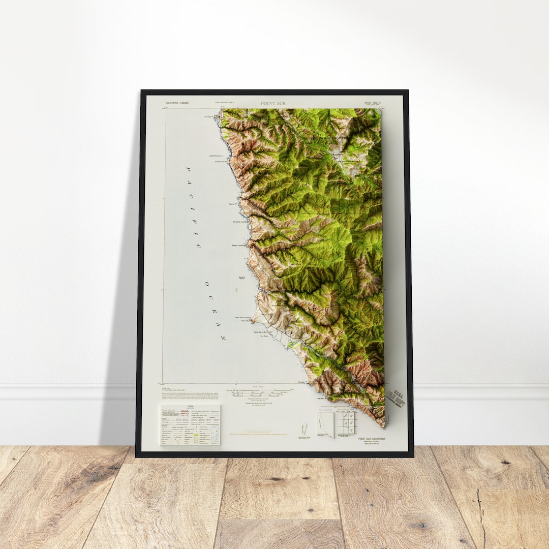 Point Sur California Map, Wall Art Relief Print, Elevation Detail ...
