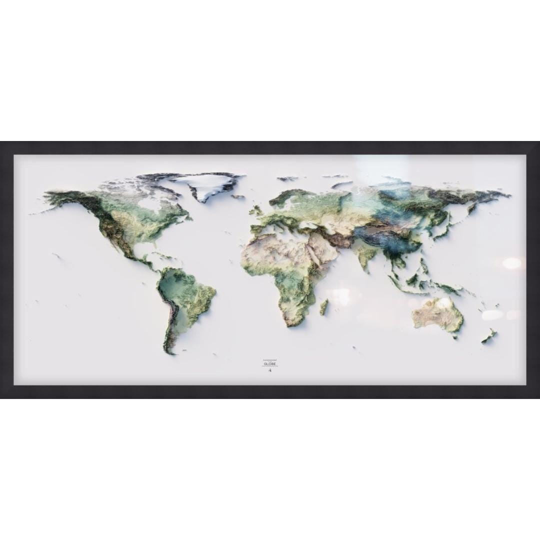 Elevation Map of the World - Unique World Elevation Artwork, Eye ...