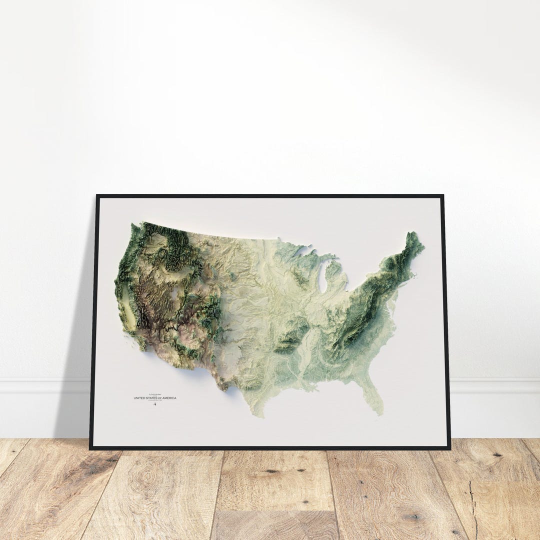 Elevation Map of the United States - Topographic Wall Art, Shaded ...