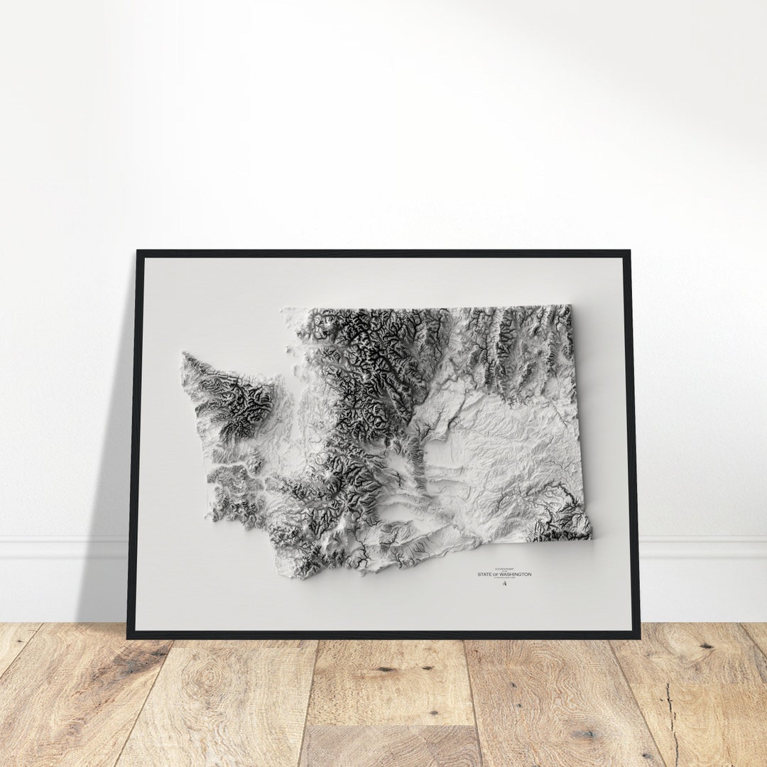 Washington Elevation Map, Wall Art Topographic Print, Cartography Art, Vintage Décor for Home ...