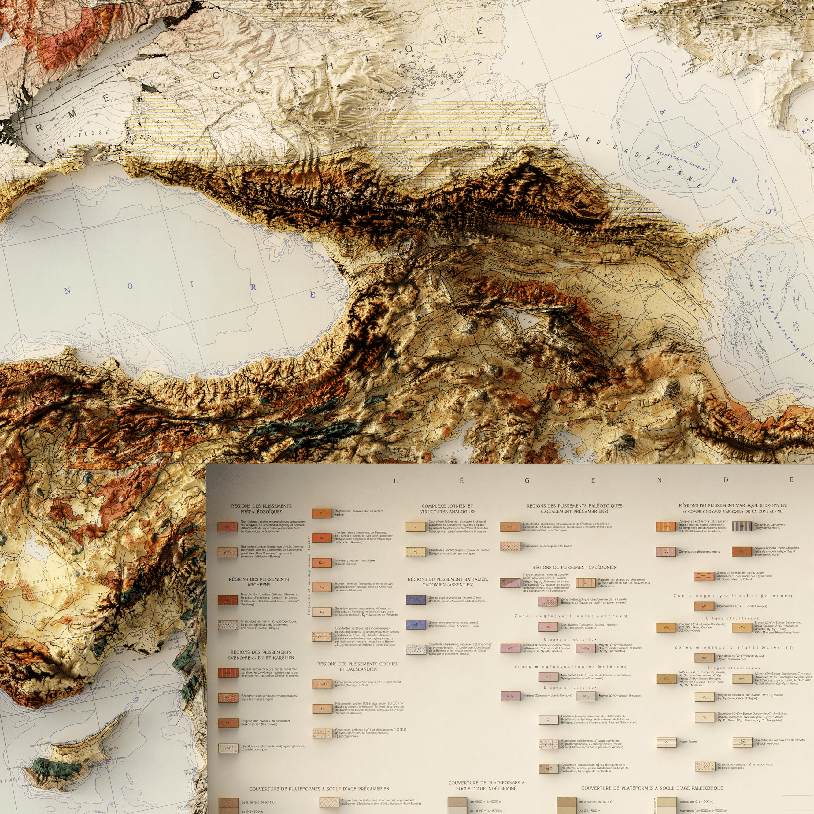 Europe Tectonic Map – Vintage Geological Relief Print, Detailed ...