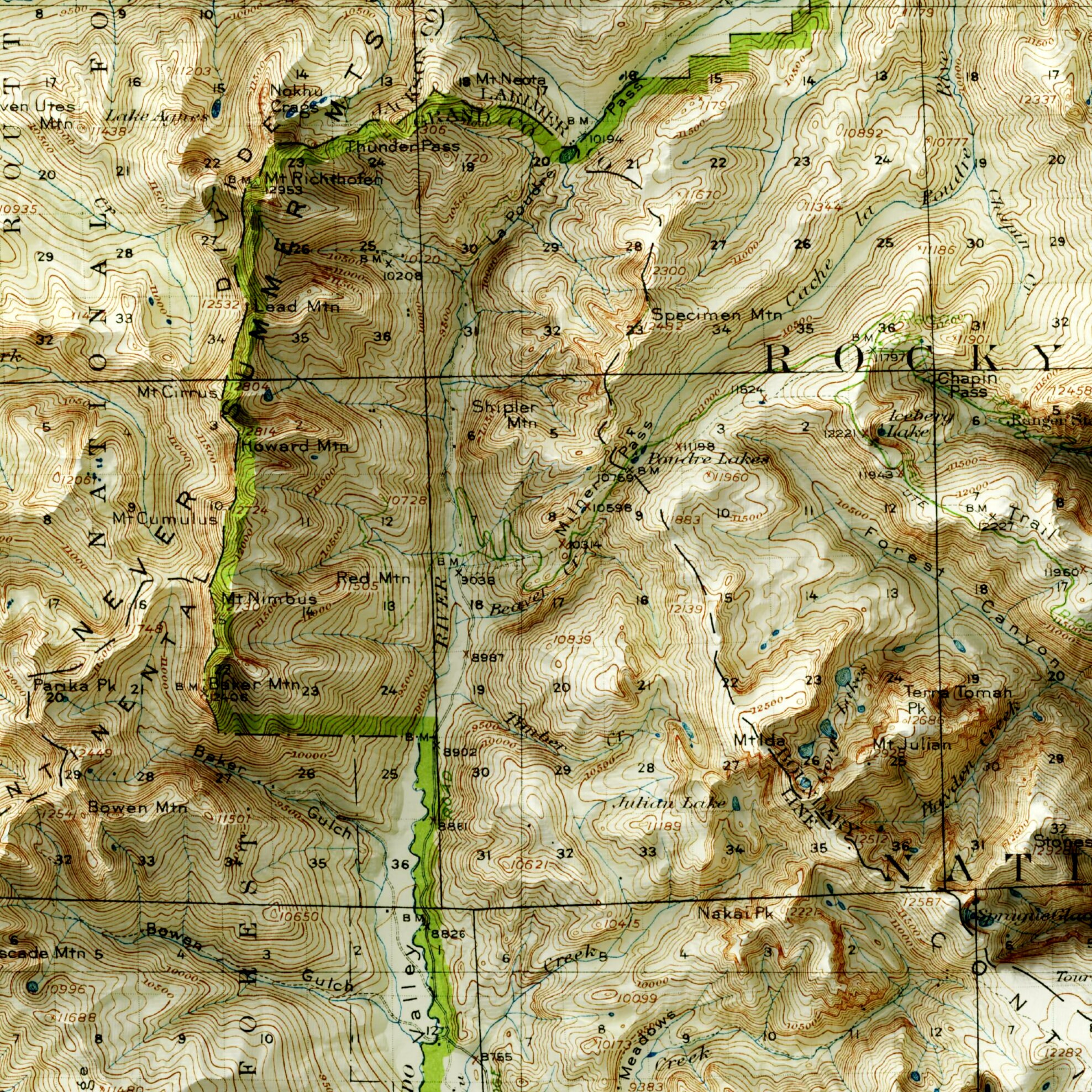 Rocky Mountain National Park Map – Vintage Colorado Topographic Relief ...