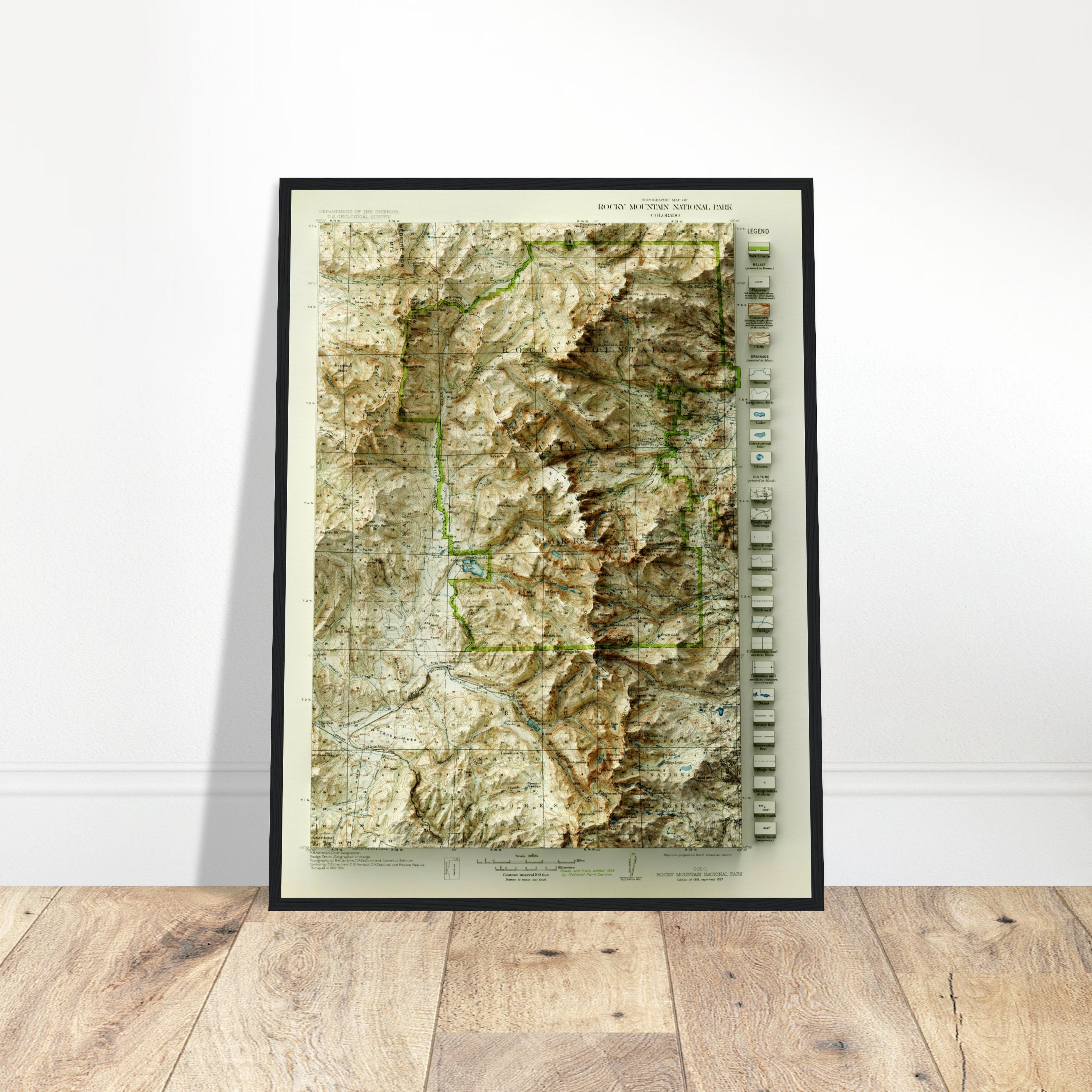 Rocky Mountain National Park Map – Vintage Colorado Topographic Relief ...