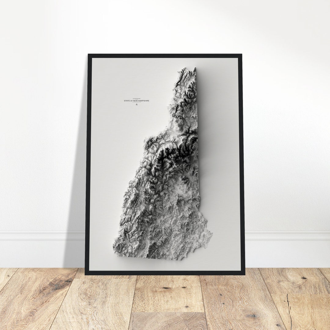 New Hampshire Elevation Map, Wall Art Topographic Print, Cartography ...