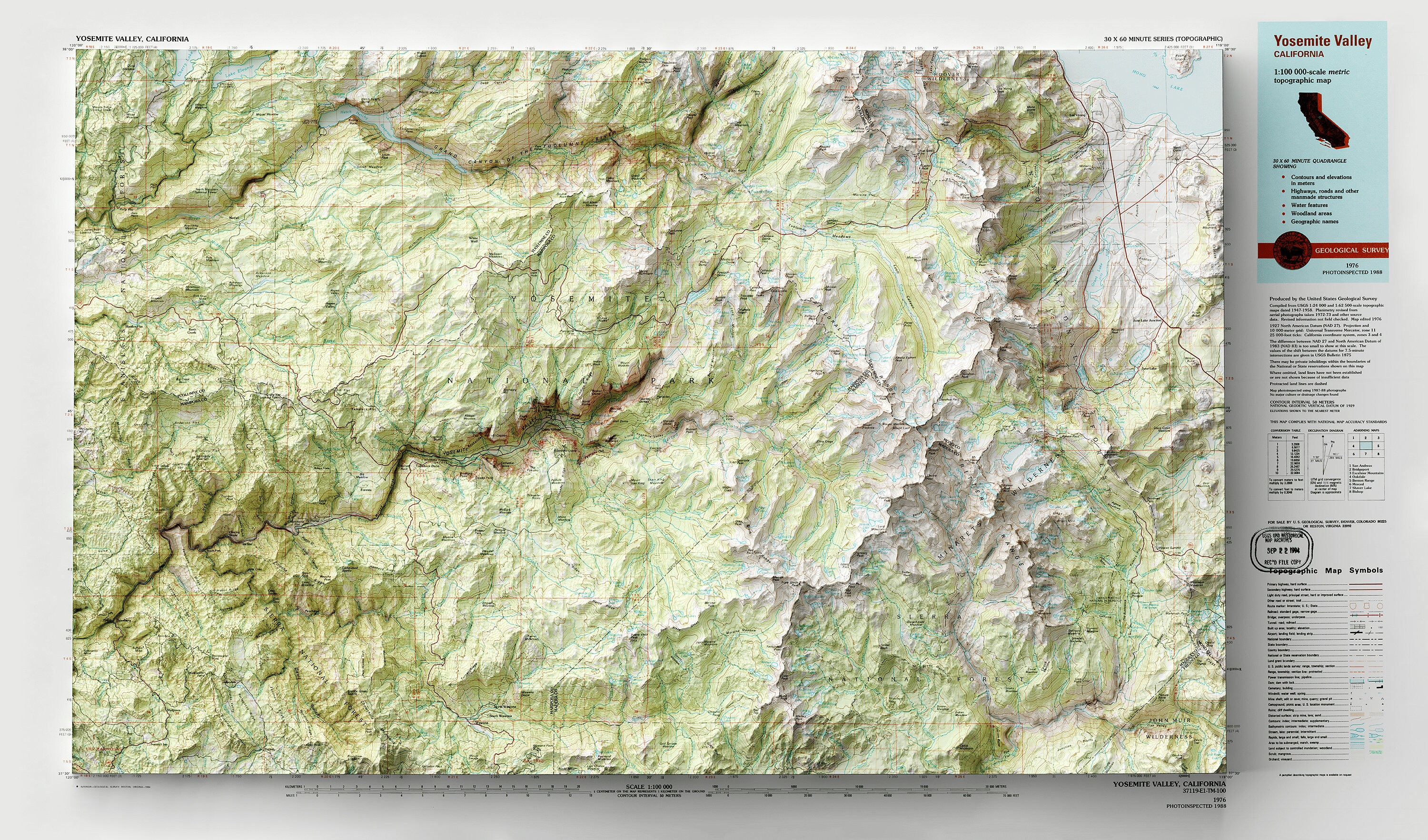 Yosemite Valley Topographic Map Vintage California Relief - Etsy