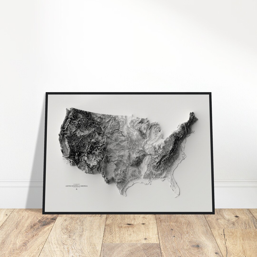 United States Elevation Map, Topographical Relief Map, Perfect Wall ...
