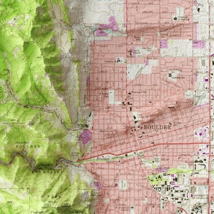 Boulder Colorado Map - Shaded Relief Topographic Print, Vintage Style ...