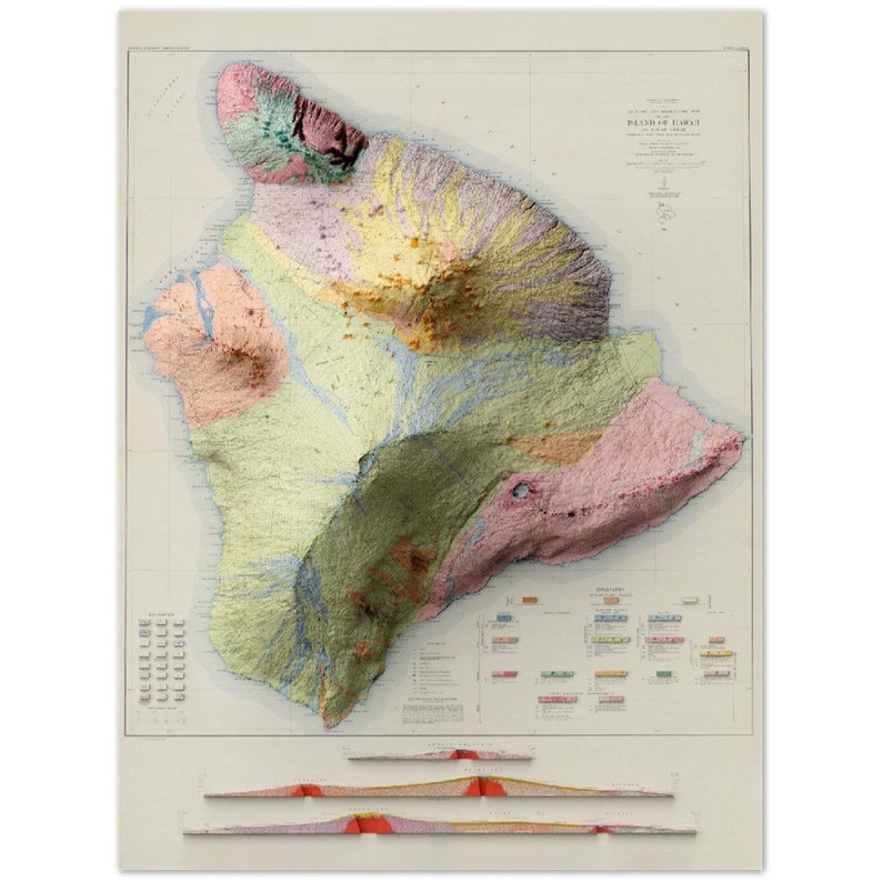 Island of Hawaii Map Geology & Topography 1945 - Etsy
