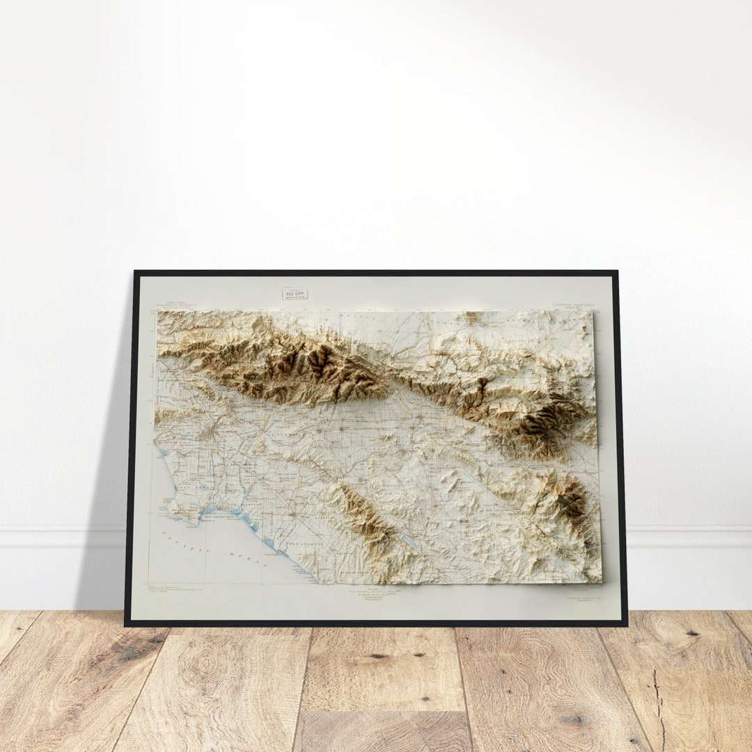 Southern California Relief Map – Vintage Topographic Wall Art, Detailed ...